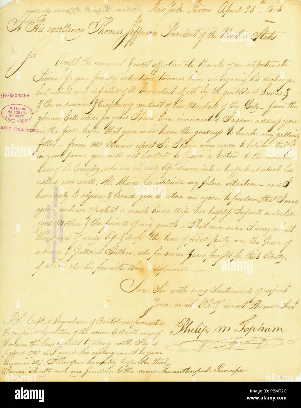 911 Letter signed Philip M. Topham, New York Prison, to Thomas ...