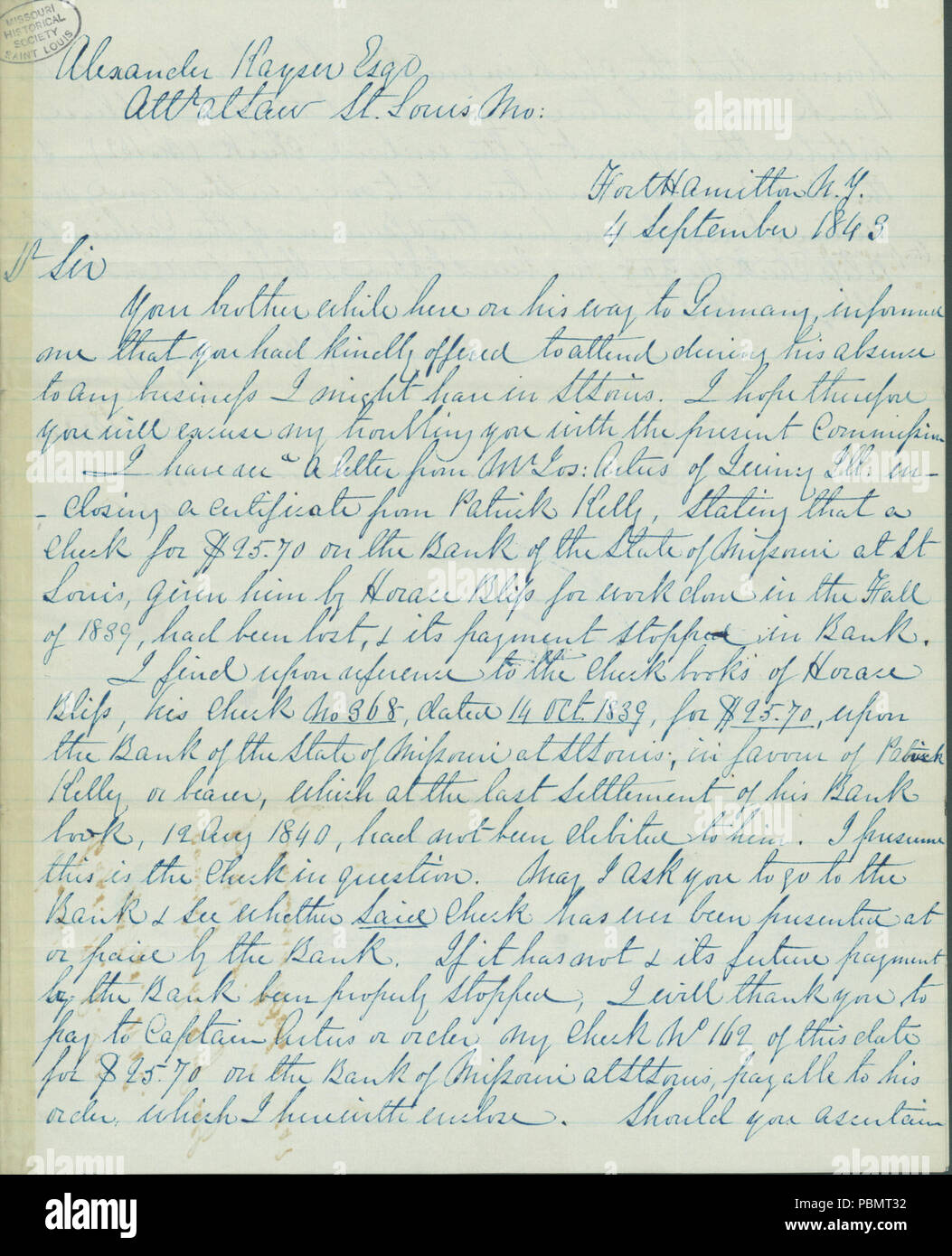 911 Letter signed R.E. Lee to Alexander Kayser, September 4, 1843 Stock ...