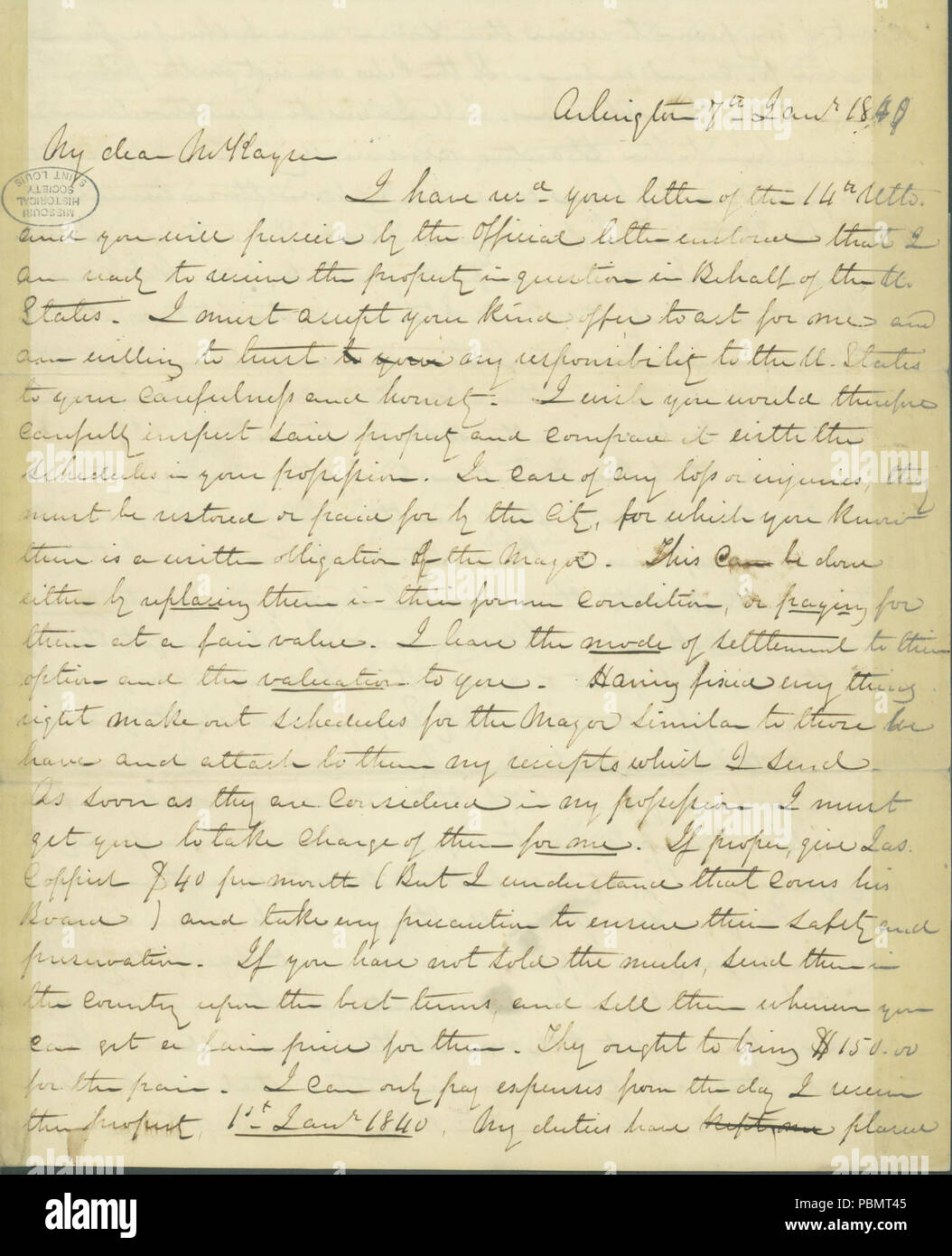 911 Letter signed R.E. Lee to Henry Kayser, January 7, 1840 Stock Photo ...