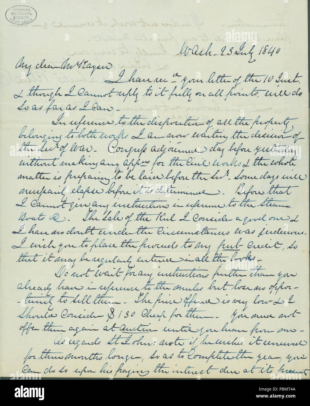 911 Letter signed R.E. Lee to Henry Kayser, July 23, 1840 Stock Photo ...