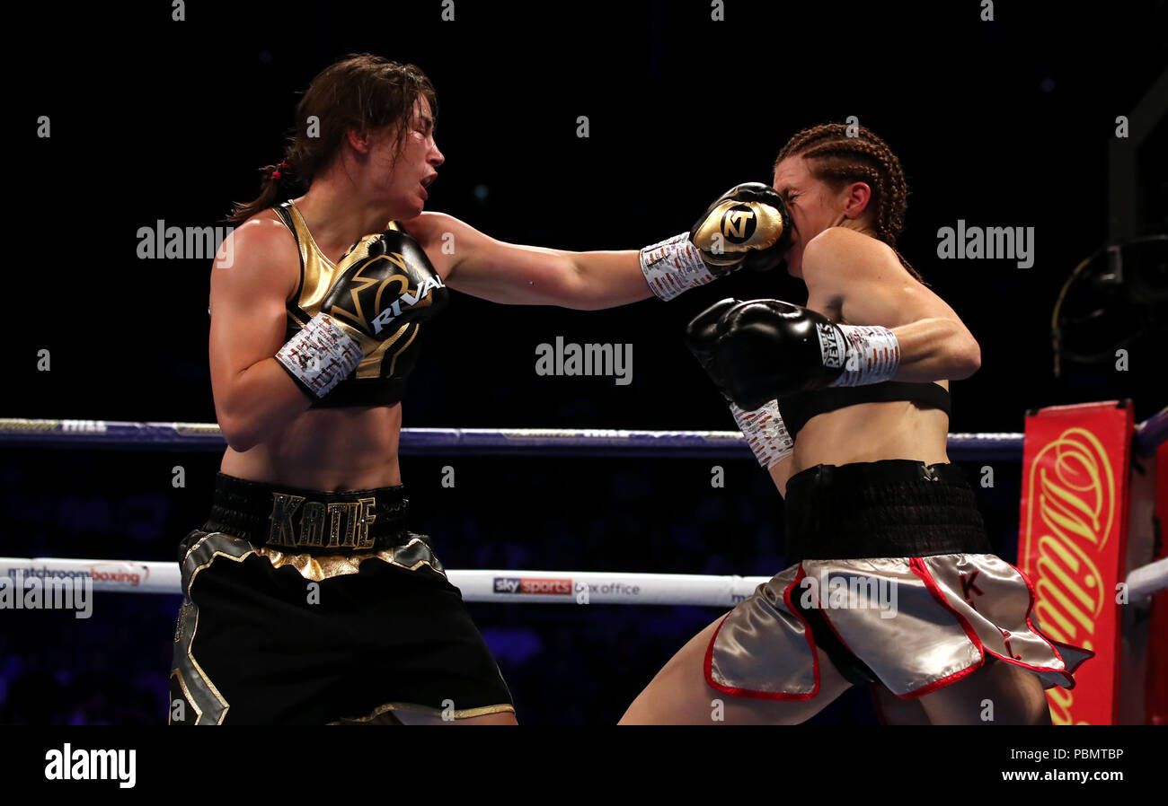 Katie Taylor (left) in action against Kimberly Connor during their IBF ...