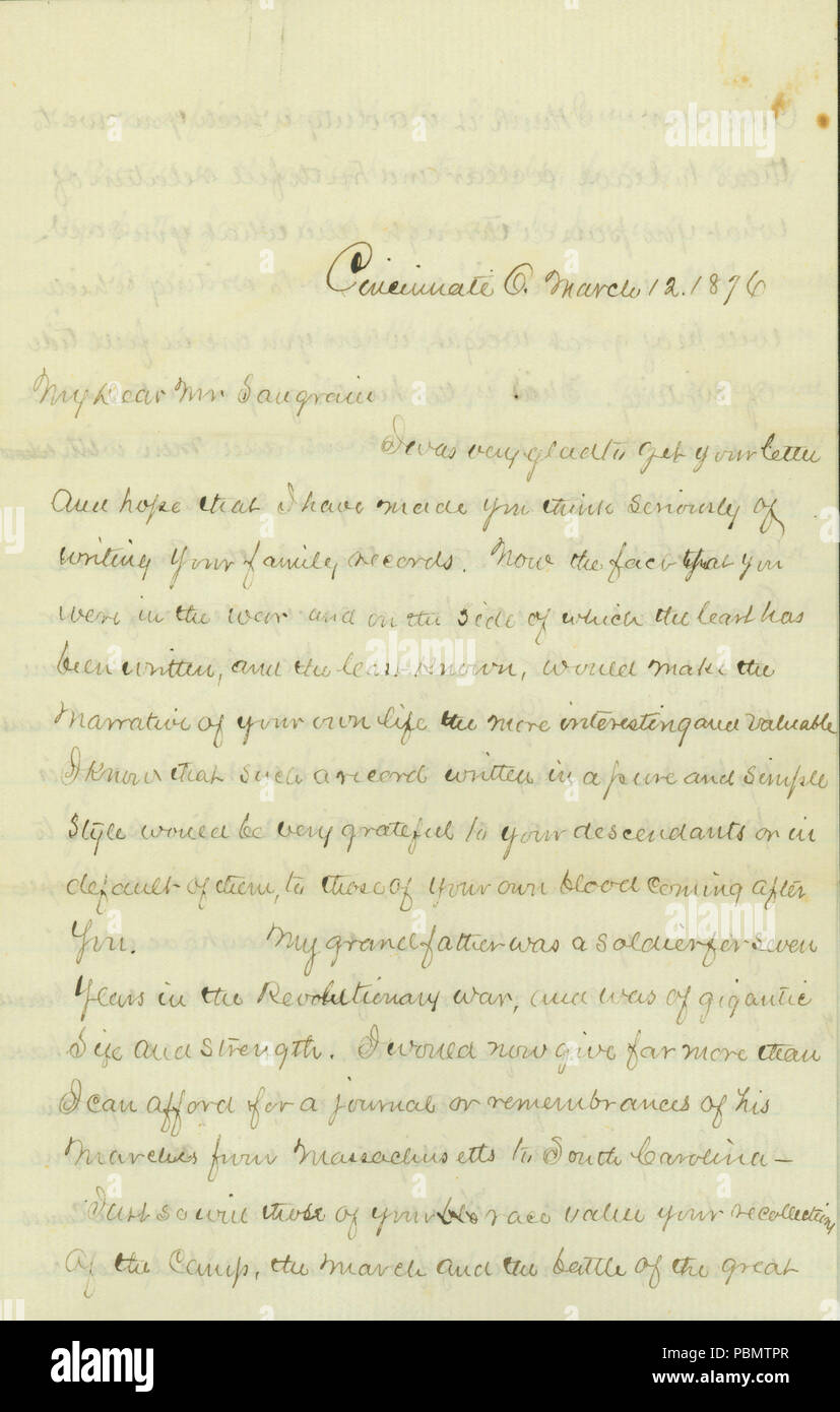 915 Letter to A. P. Saugrain from John Newton, March 1876 Stock Photo ...