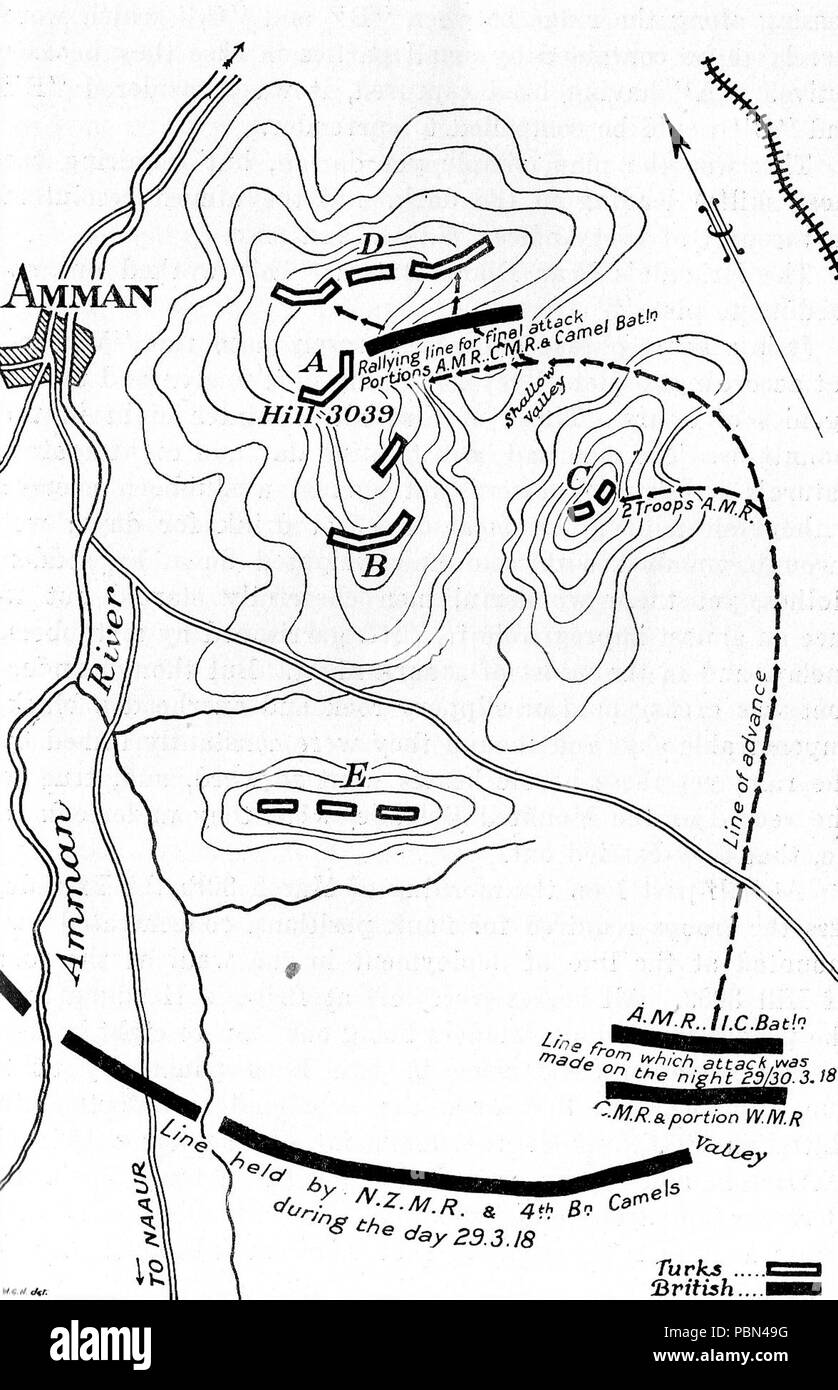 993 Map depicting troop movements during the First Battle of Amman ...