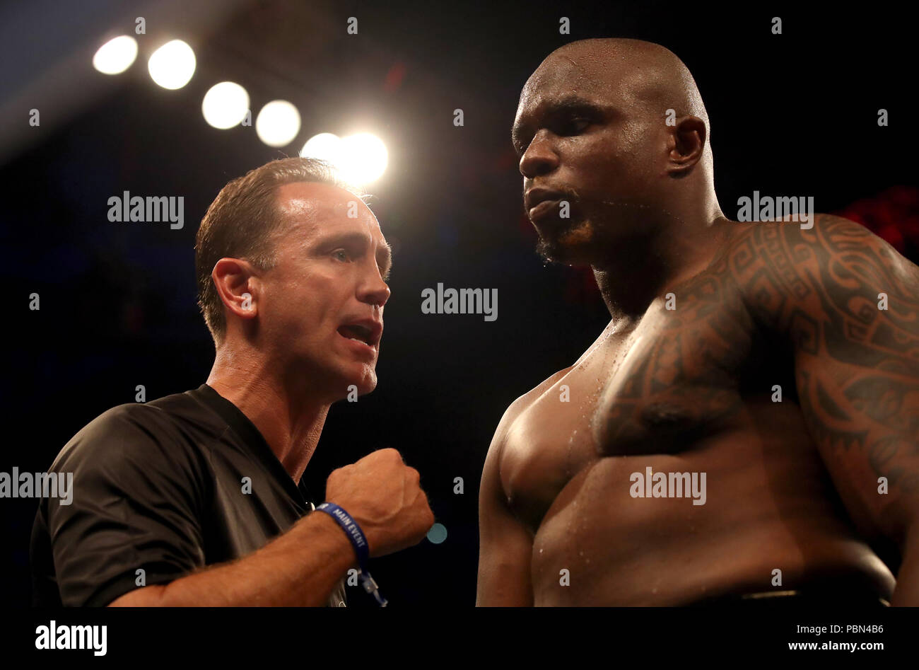 Trainer Mark Tibbs (left) and Dillian Whyte prior to his WBC Silver ...