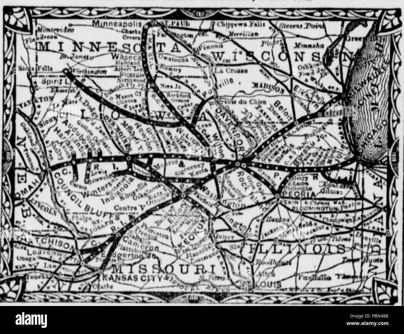 993 Map of Chicago, Rock Island and Pacific Railway in 1884 Stock Photo ...