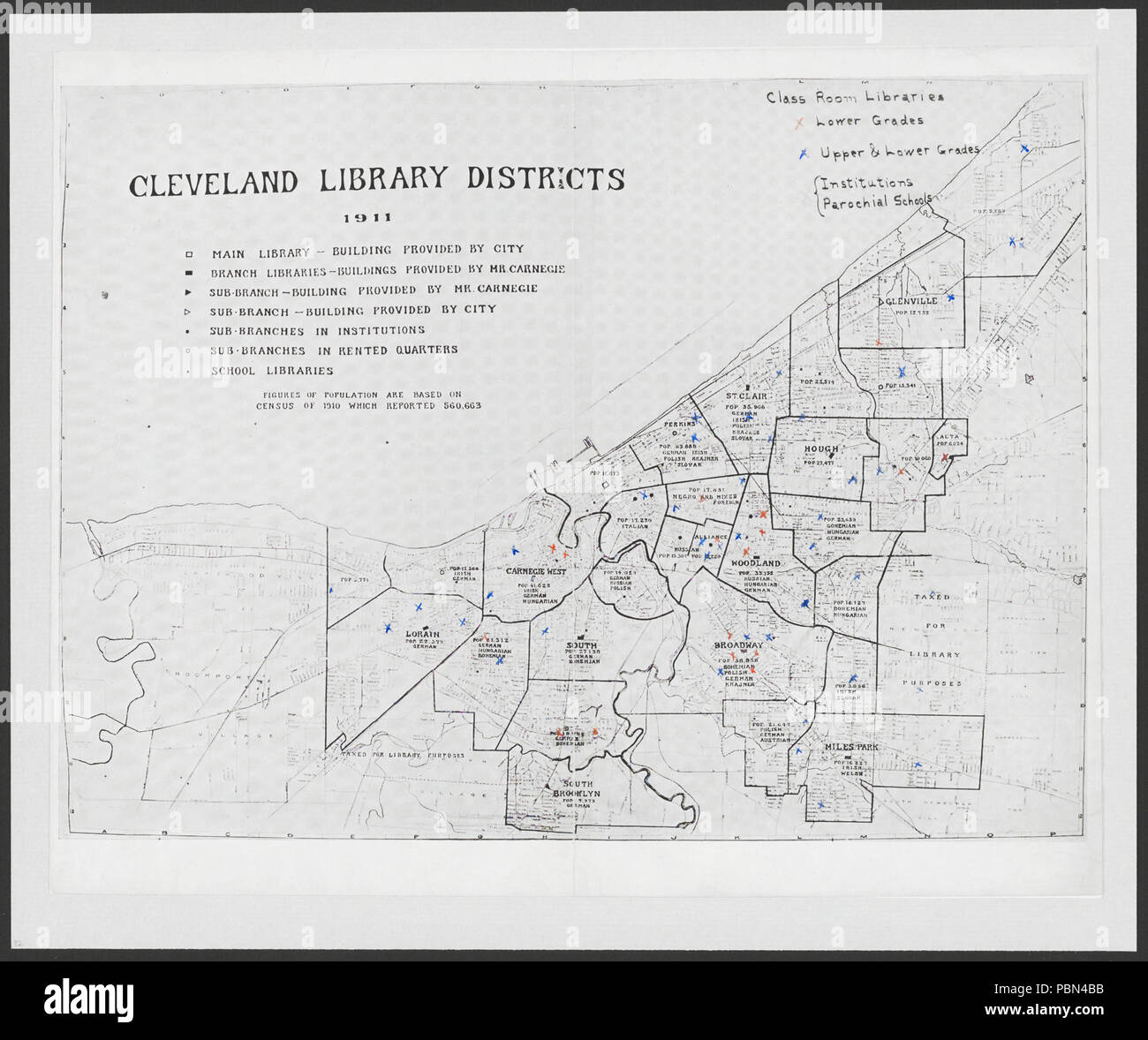 993 Map of Cleveland Library Districts in 1911 Stock Photo - Alamy