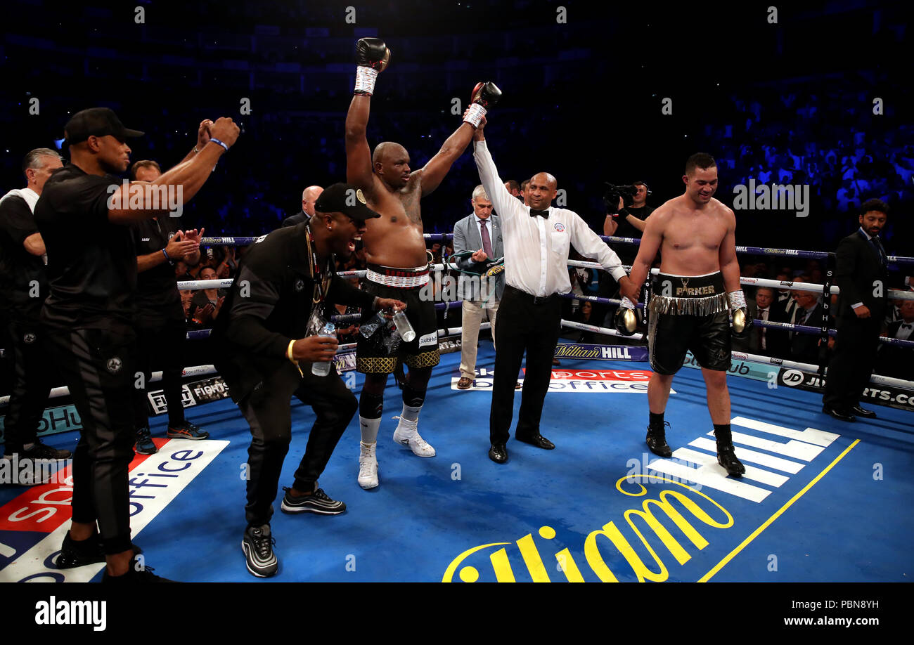 Dillian Whyte celebrates beating Joseph Park after their WBC Silver ...