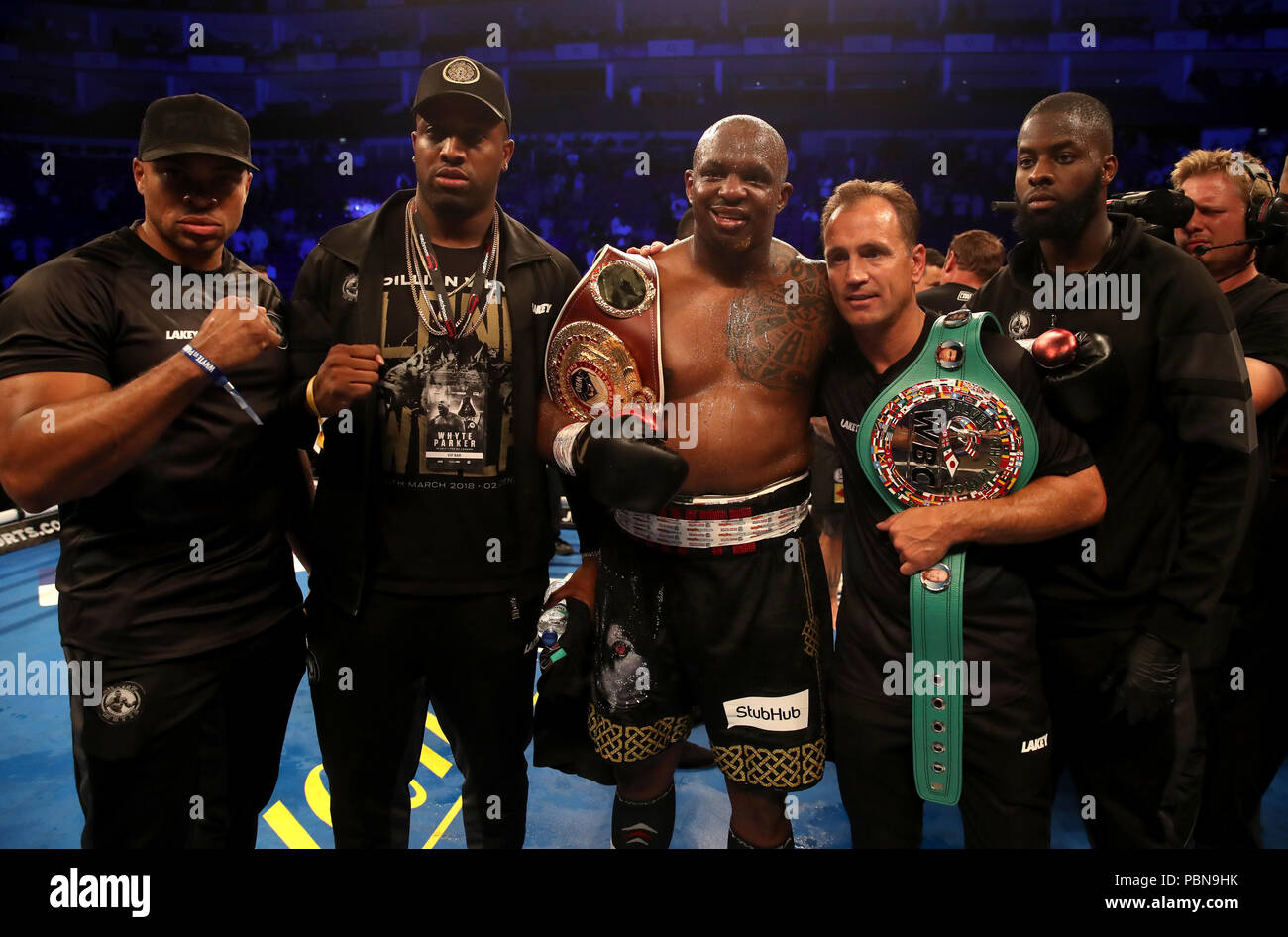 Dillian Whyte celebrates beating Joseph Park after their WBC Silver ...