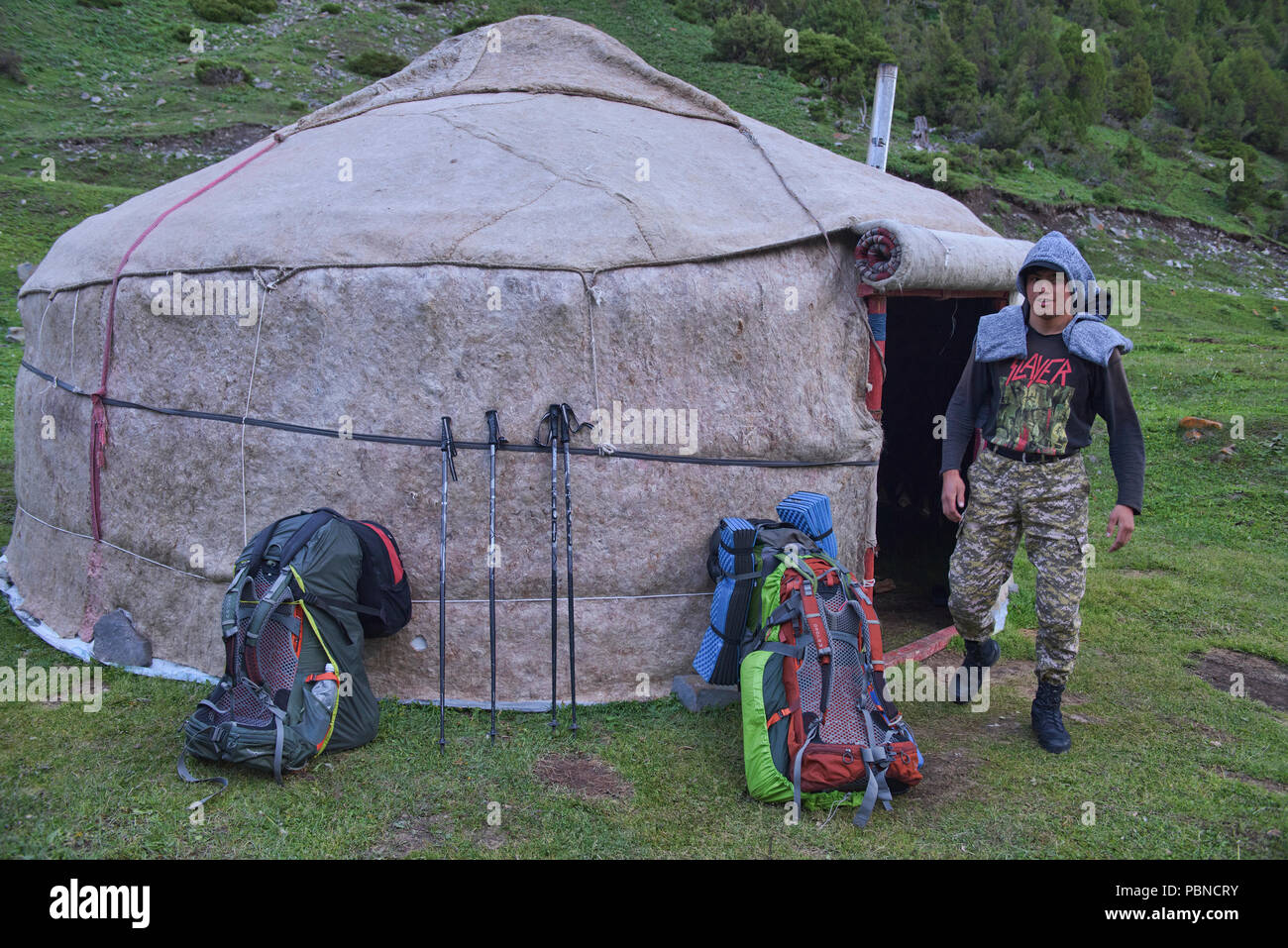 Preparing for trekking the Heights of Alay route, Alay, Kyrgyzstan ...