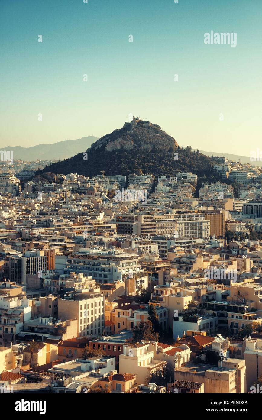 Athens cityscape with Mt Lykavitos viewed from above, Greece Stock ...