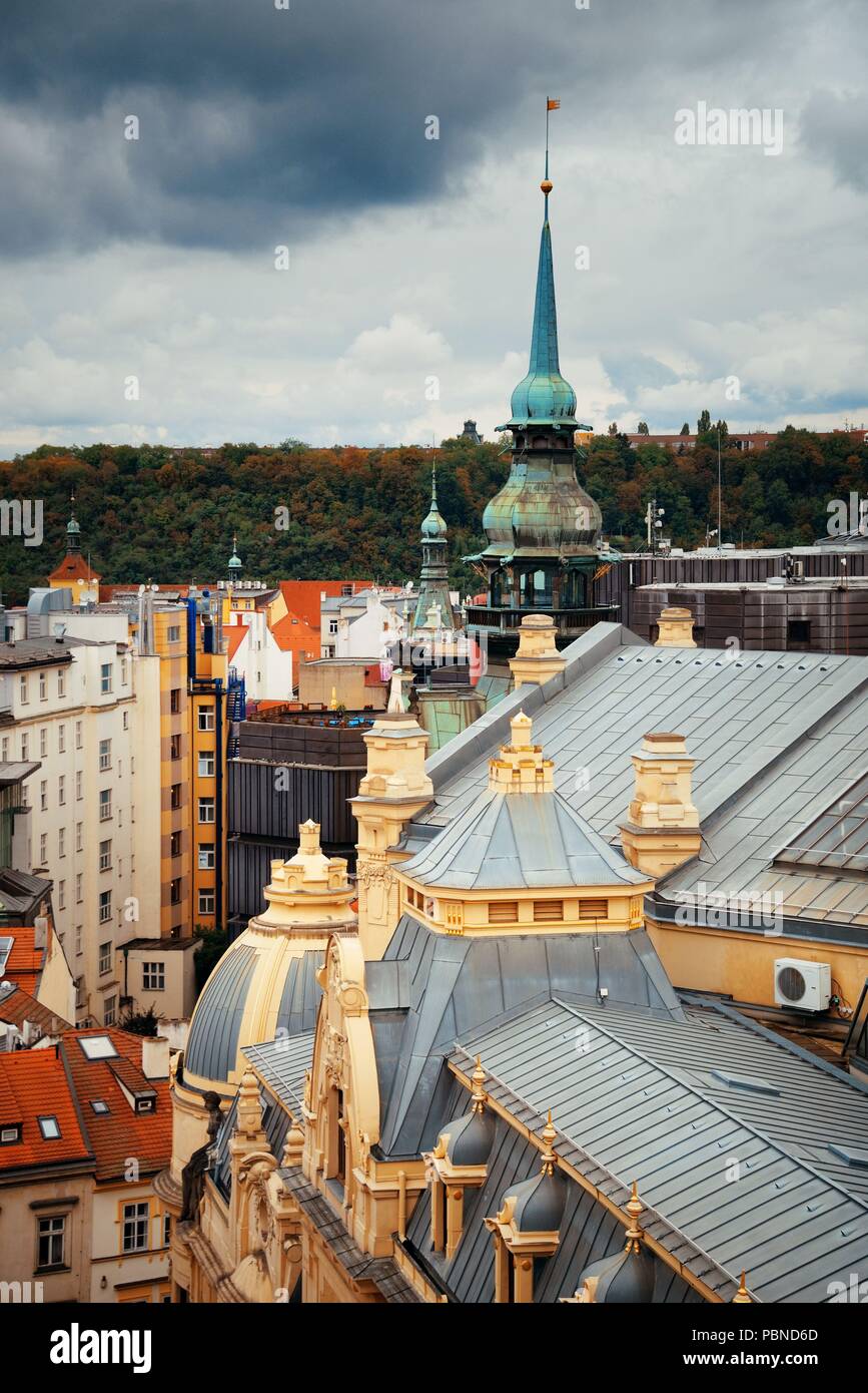 Prague skyline rooftop view with historical buildings in Czech Republic ...