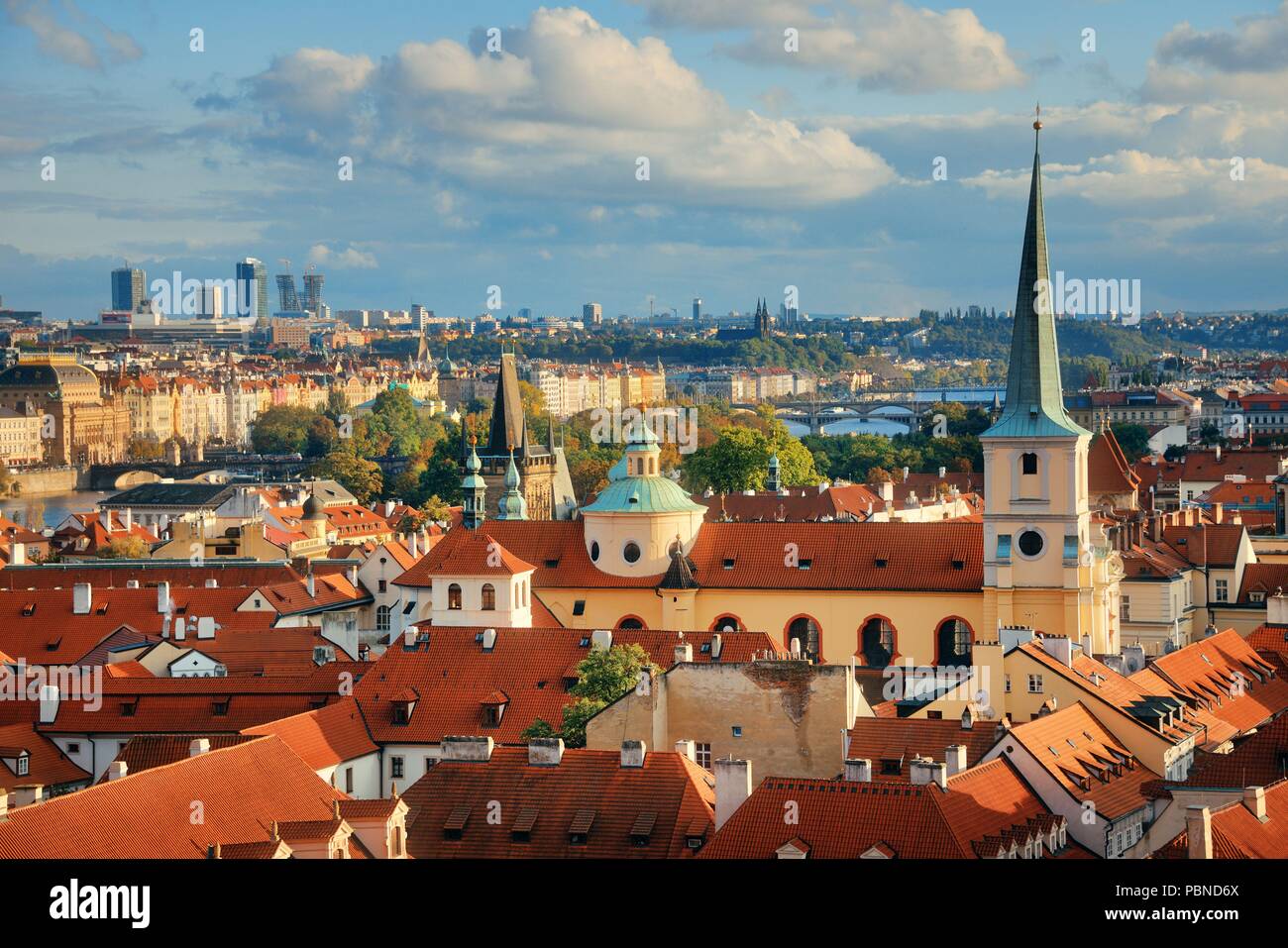 Prague skyline rooftop view with historical buildings in Czech Republic ...