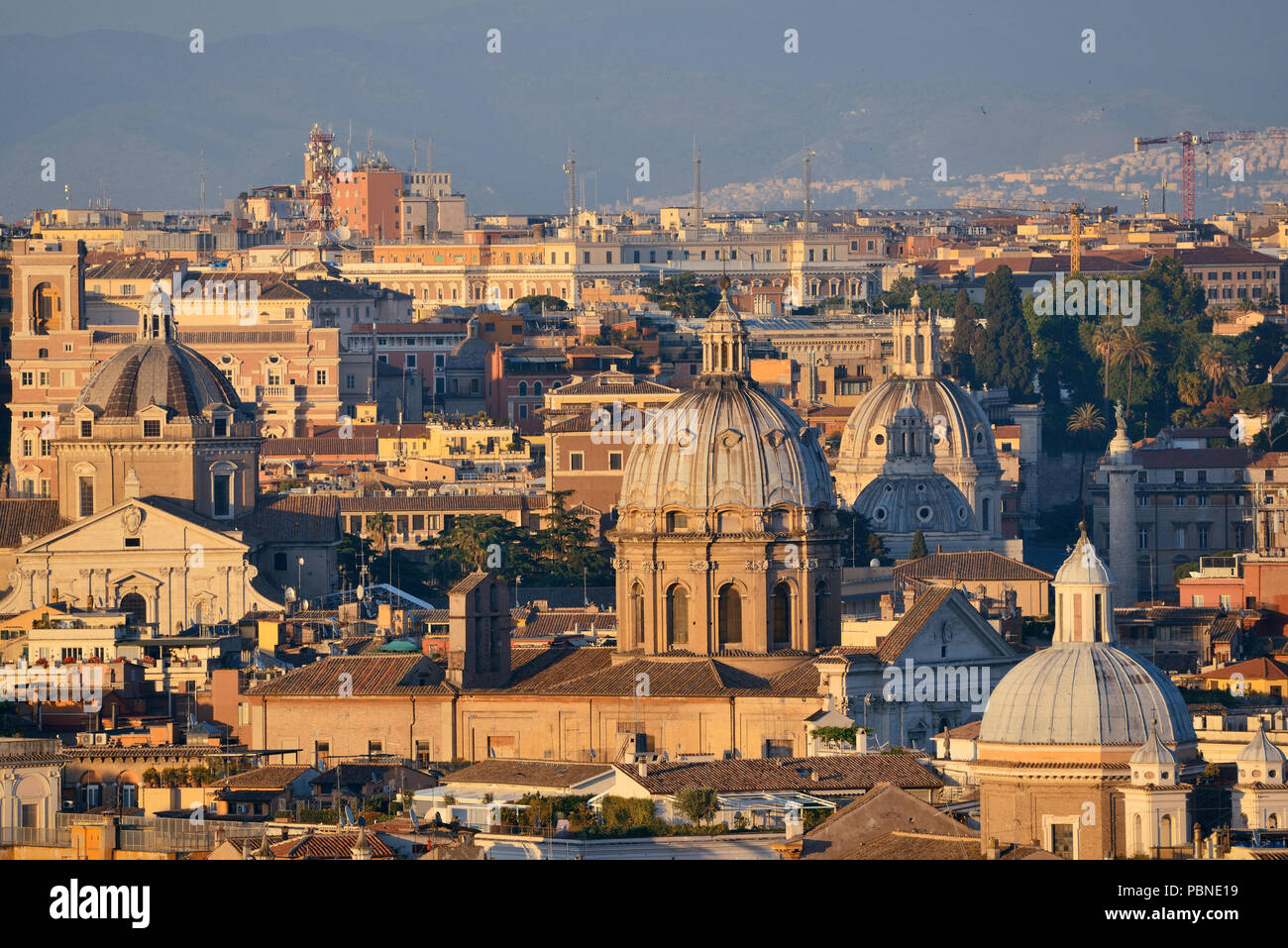 Rome rooftop view with ancient architecture in Italy at sunset moment ...