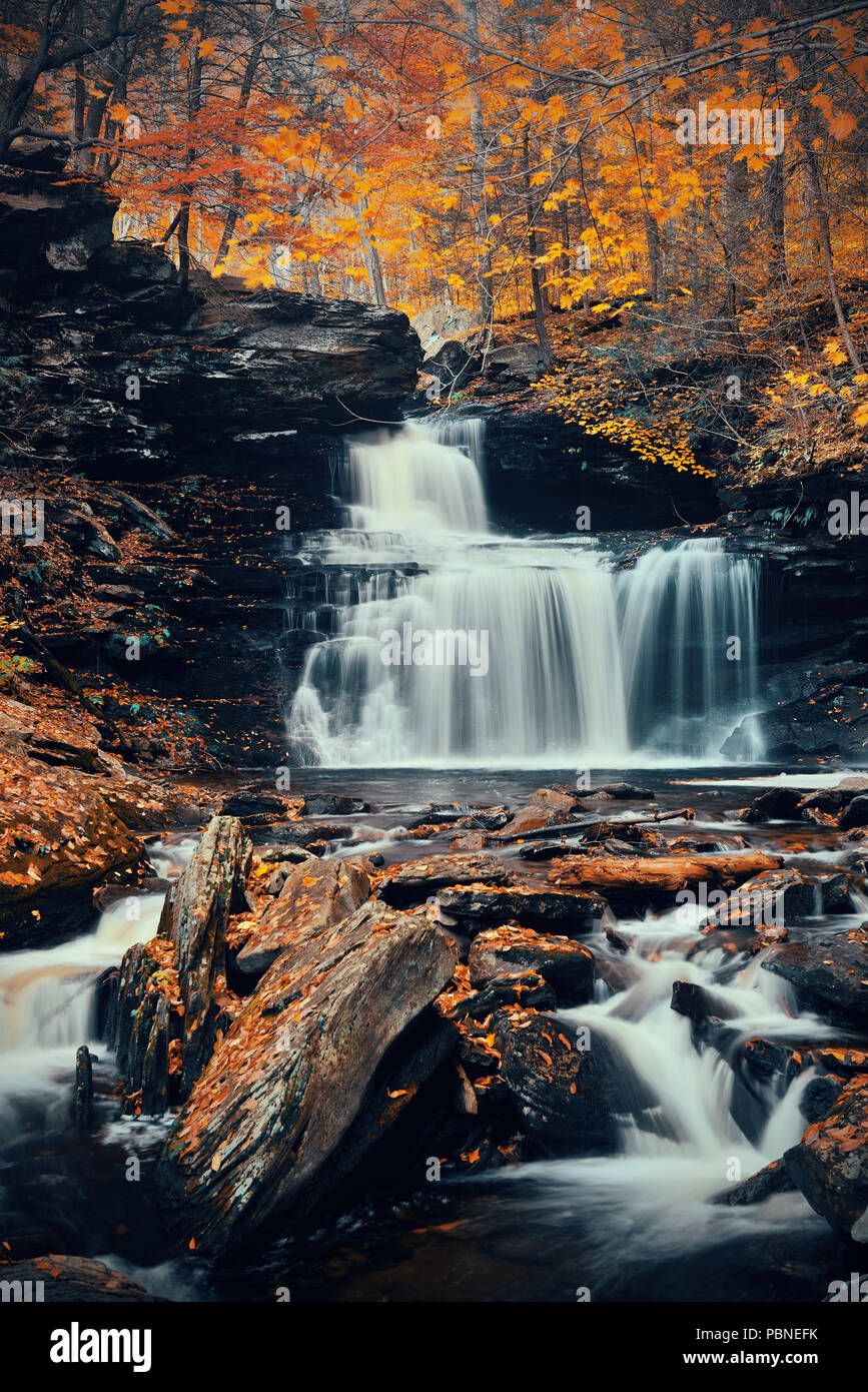 Autumn waterfalls in park with colorful foliage Stock Photo - Alamy