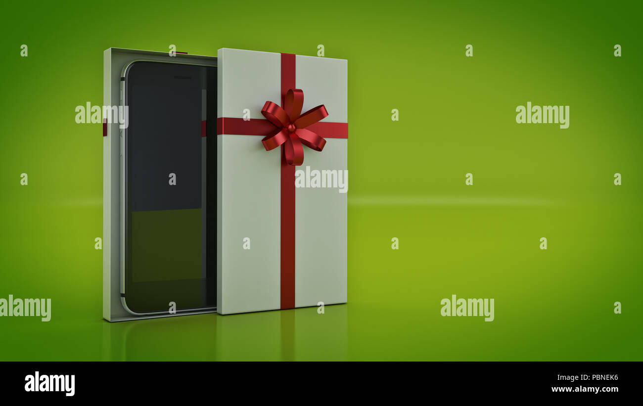 Smartphone. Gift box concept. 3D rendering Stock Photo - Alamy