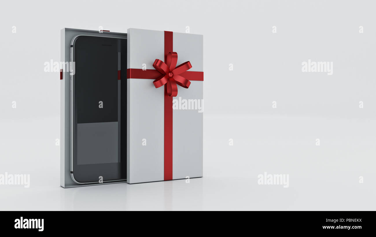Smartphone. Gift box concept. 3D rendering Stock Photo - Alamy
