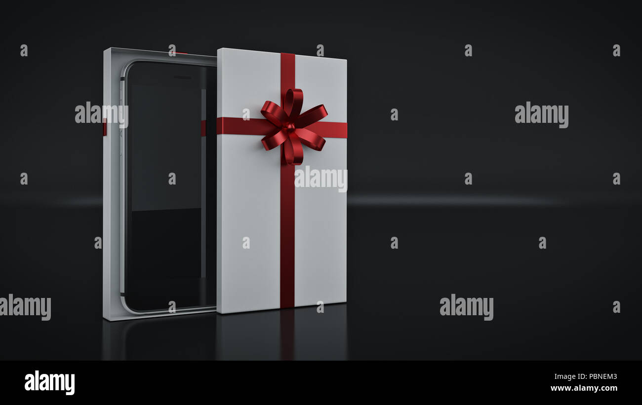 Smartphone. Gift box concept. 3D rendering Stock Photo - Alamy