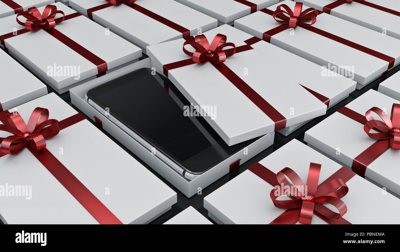 Smartphone. Gift box concept. 3D rendering Stock Photo - Alamy