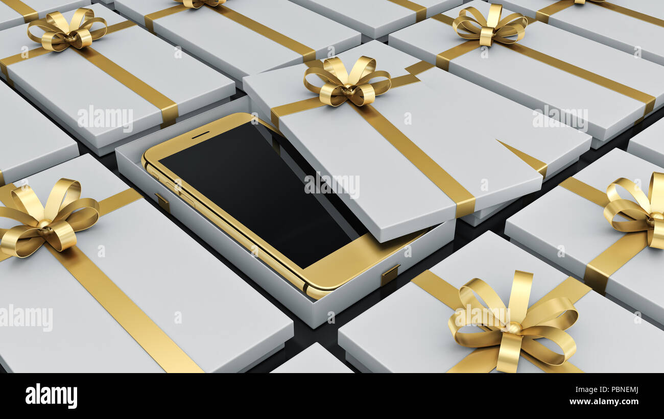 Smartphone. Gift box concept. 3D rendering Stock Photo - Alamy