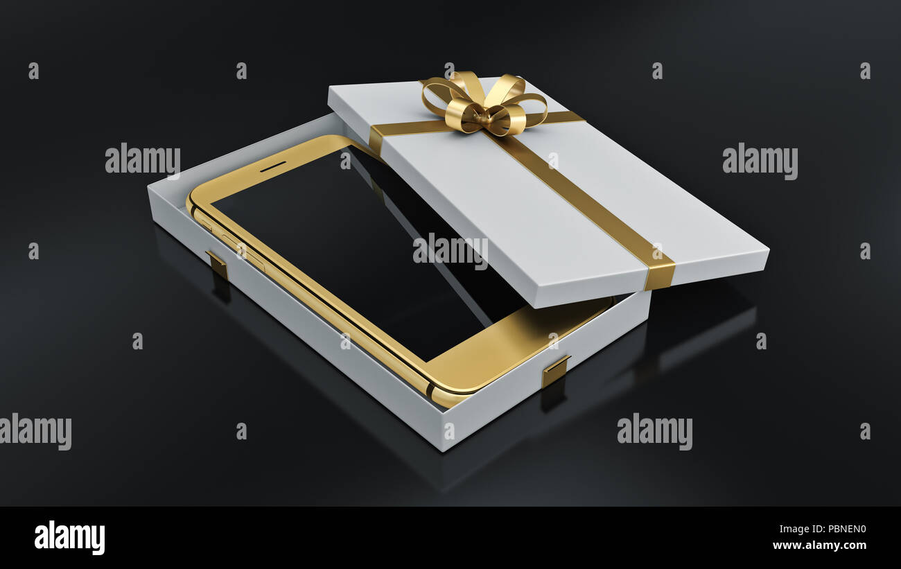Smartphone. Gift box concept. 3D rendering Stock Photo - Alamy