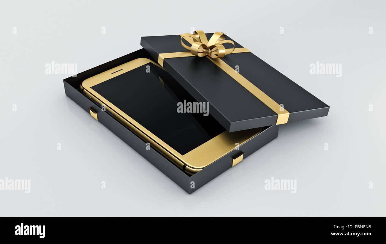 Smartphone. Gift box concept. 3D rendering Stock Photo - Alamy