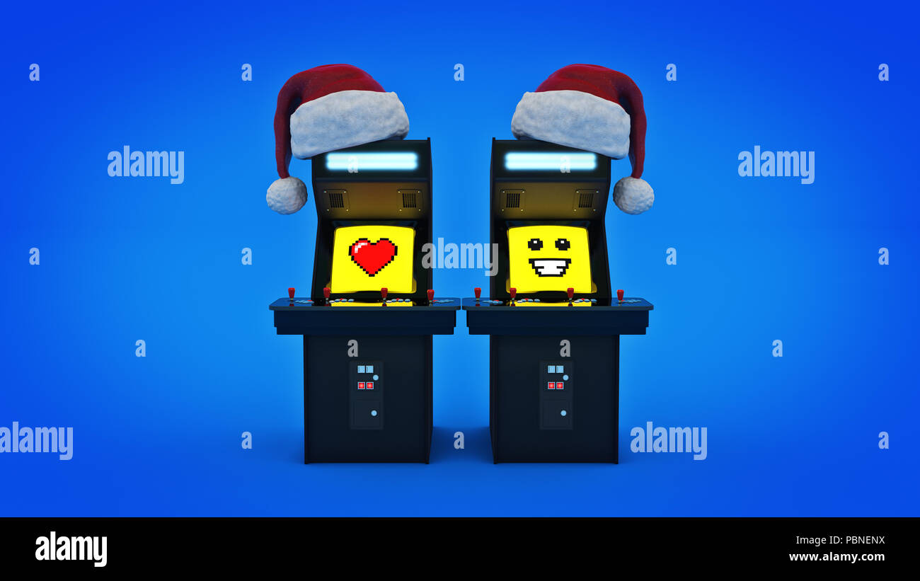 vintage arcade game machine concept Merry Christmas 3D rendering Stock ...