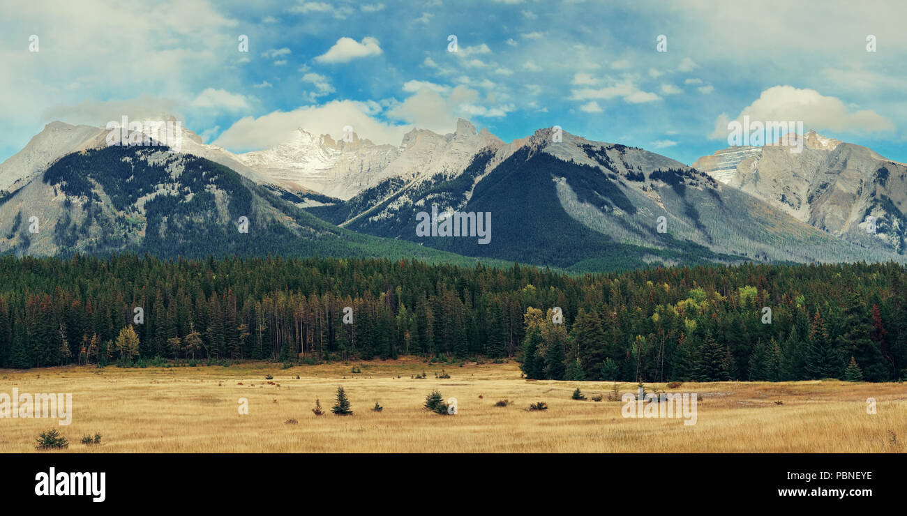 Landscape panorama of Banff National Park in Canada with snow capped ...
