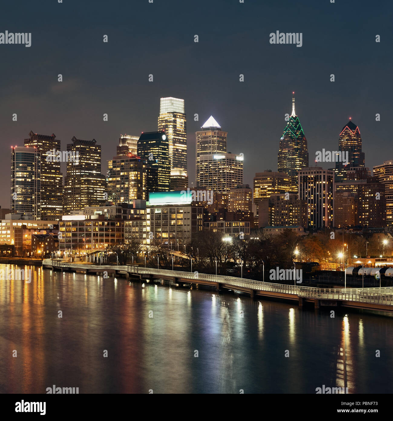 Philadelphia skyline at night with urban architecture Stock Photo - Alamy
