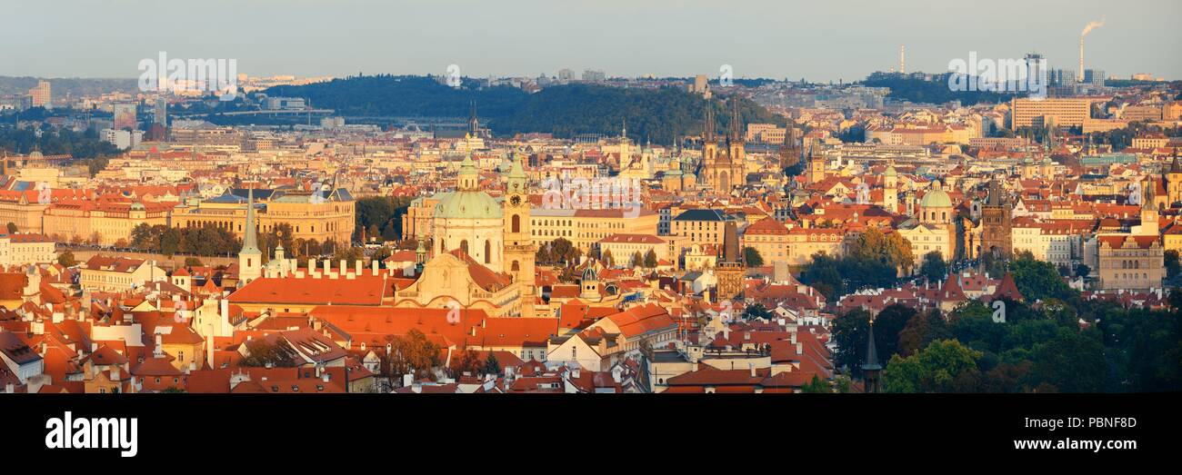 Prague skyline rooftop view with historical buildings panorama in Czech ...