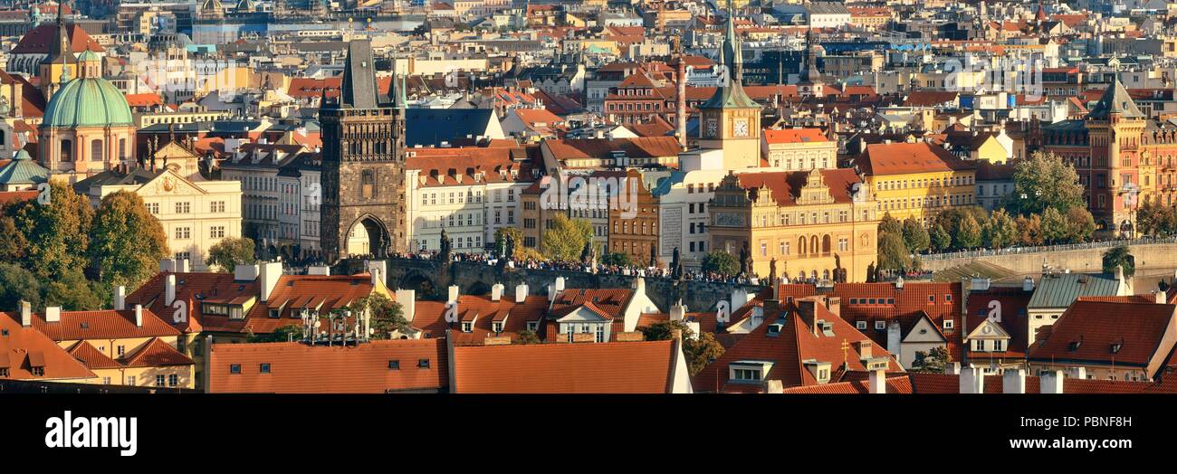 Prague skyline rooftop view with historical buildings panorama in Czech ...