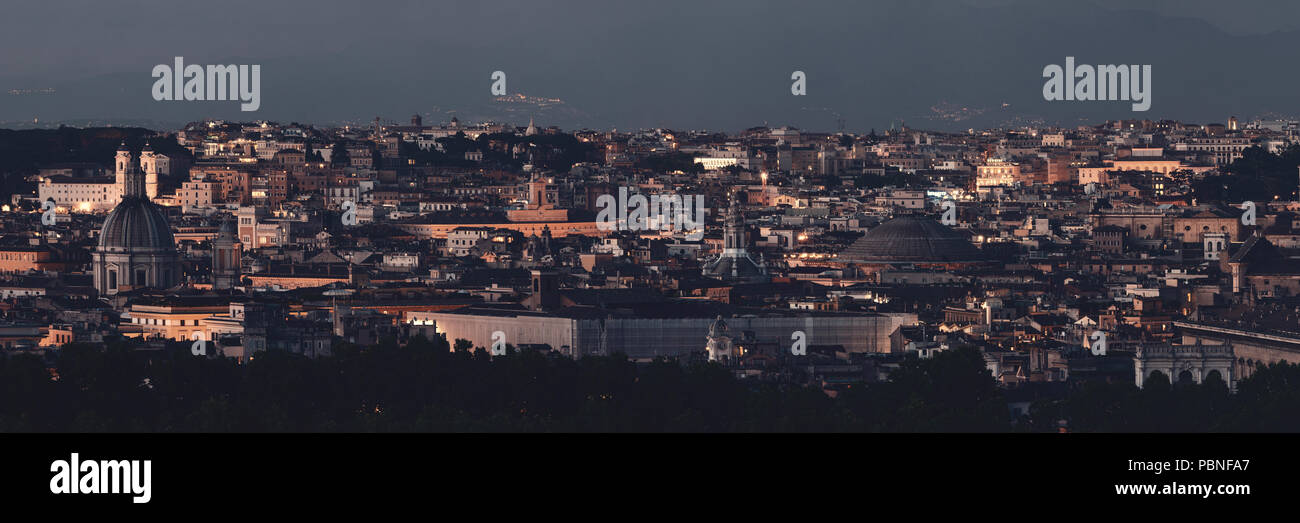 Rome rooftop panorama view with skyline and ancient architecture in ...