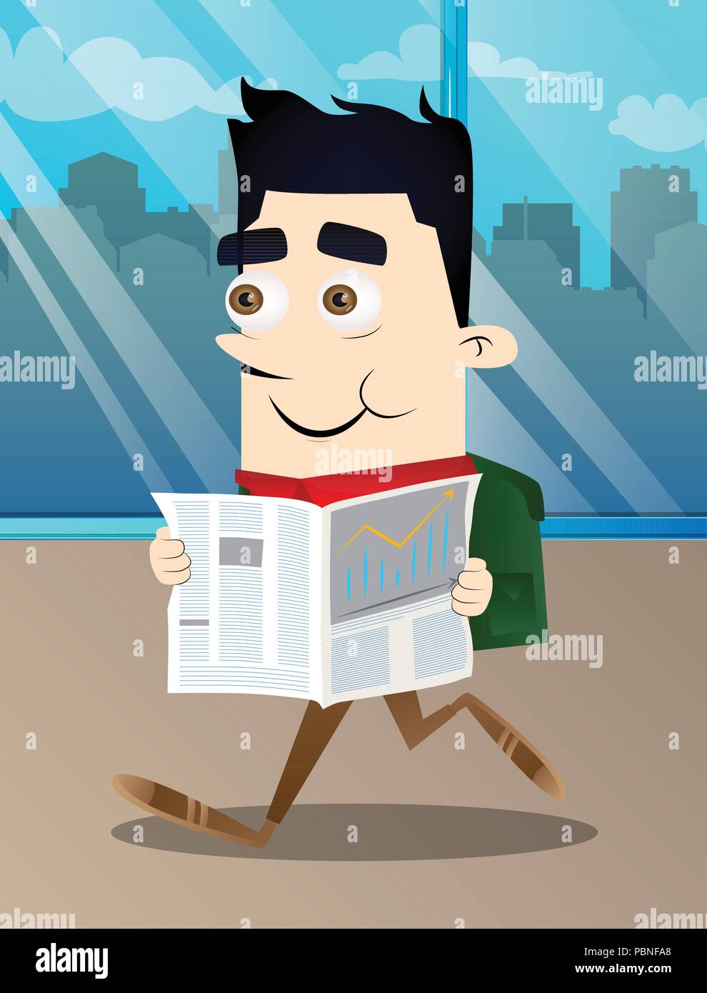 Schoolboy reading newspaper. Vector cartoon character illustration ...