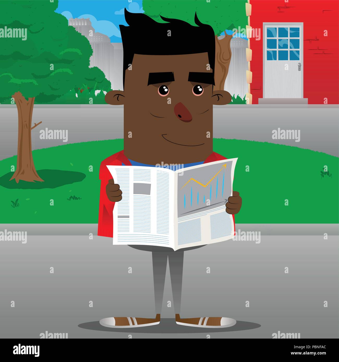 Schoolboy reading newspaper. Vector cartoon character illustration ...