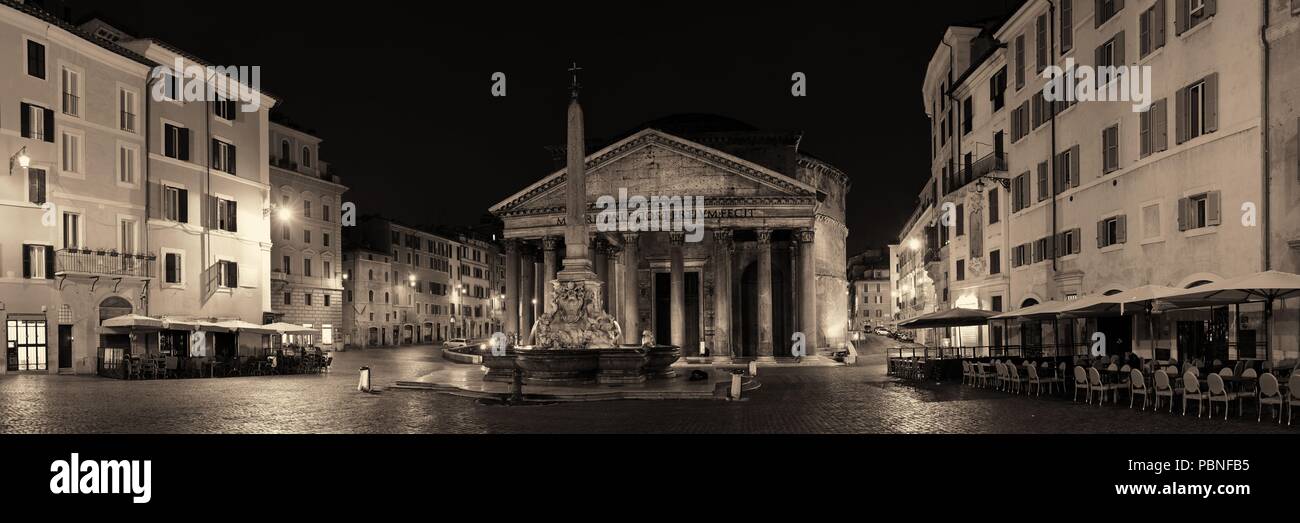 Pantheon at night street view panorama. It is one of the best-preserved ...