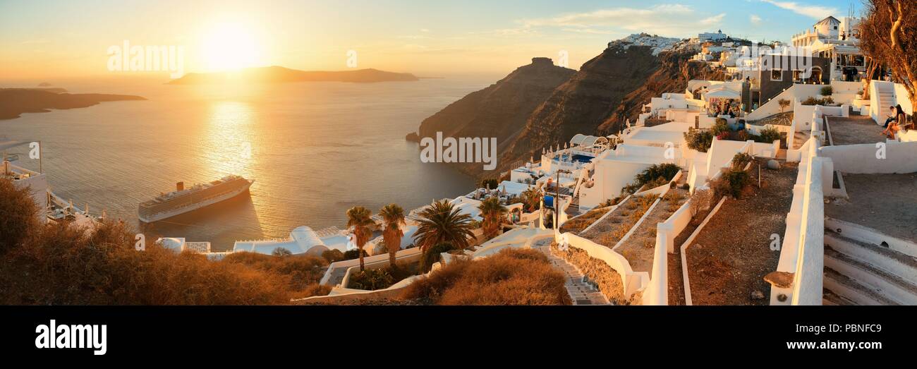 Santorini skyline sunset with buildings in Greece Stock Photo - Alamy