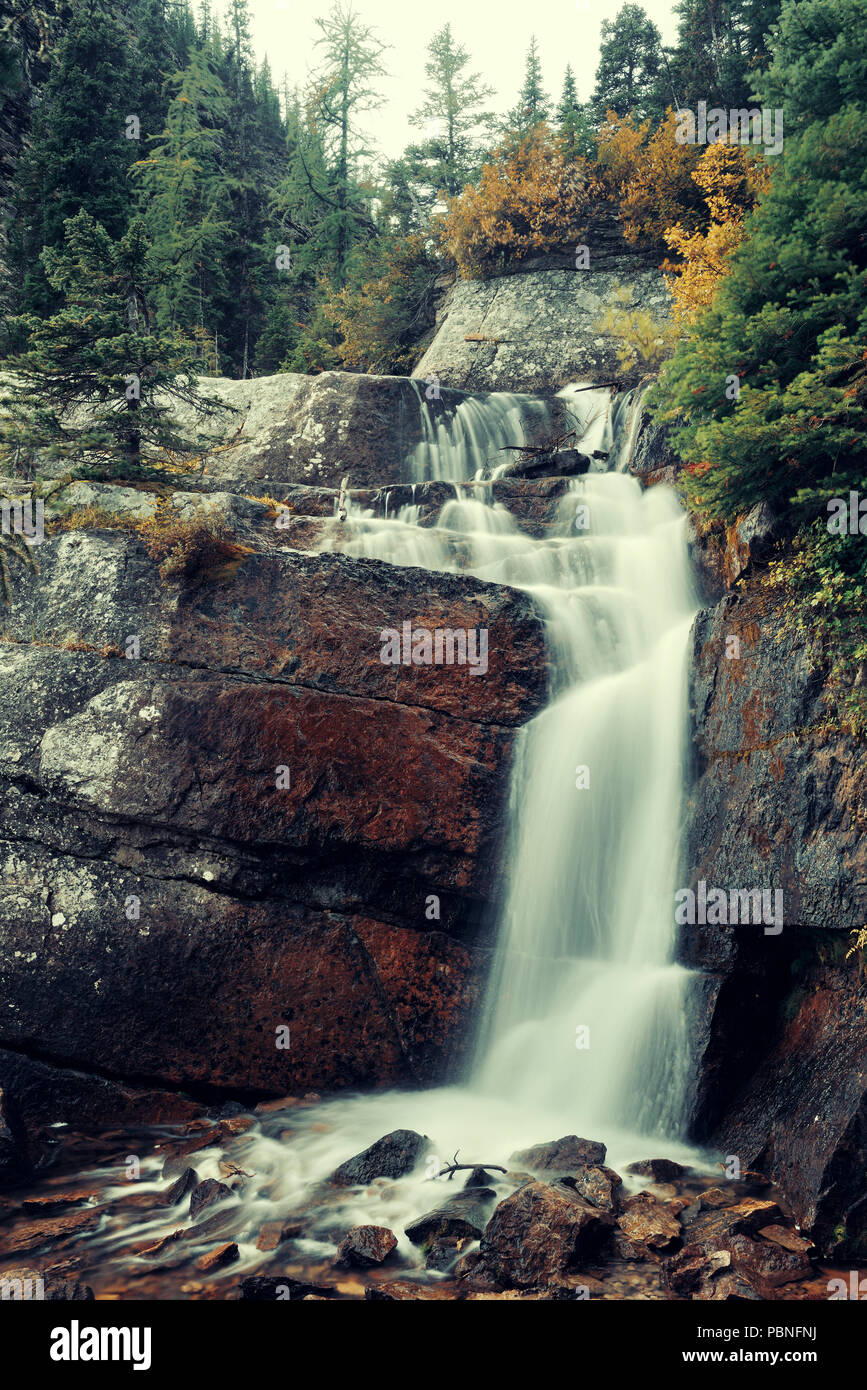 Waterfall in Banff national view with mountains and forest in Canada ...