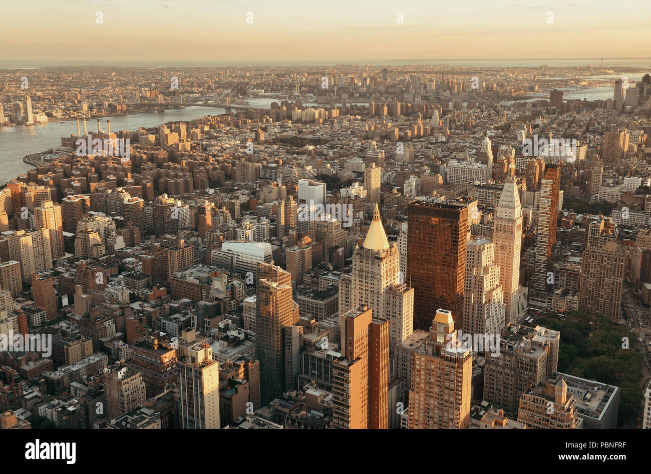 New York City rooftop view with downtown Manhattan skyscrapers and ...