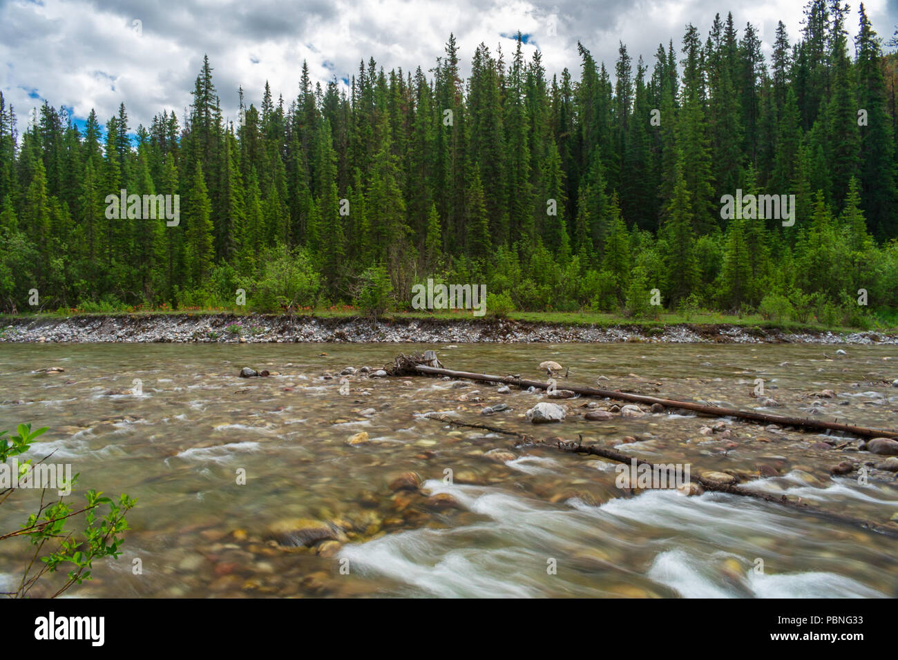 The Maligne River in Jasper National Park, Alberta, Canada Stock Photo ...
