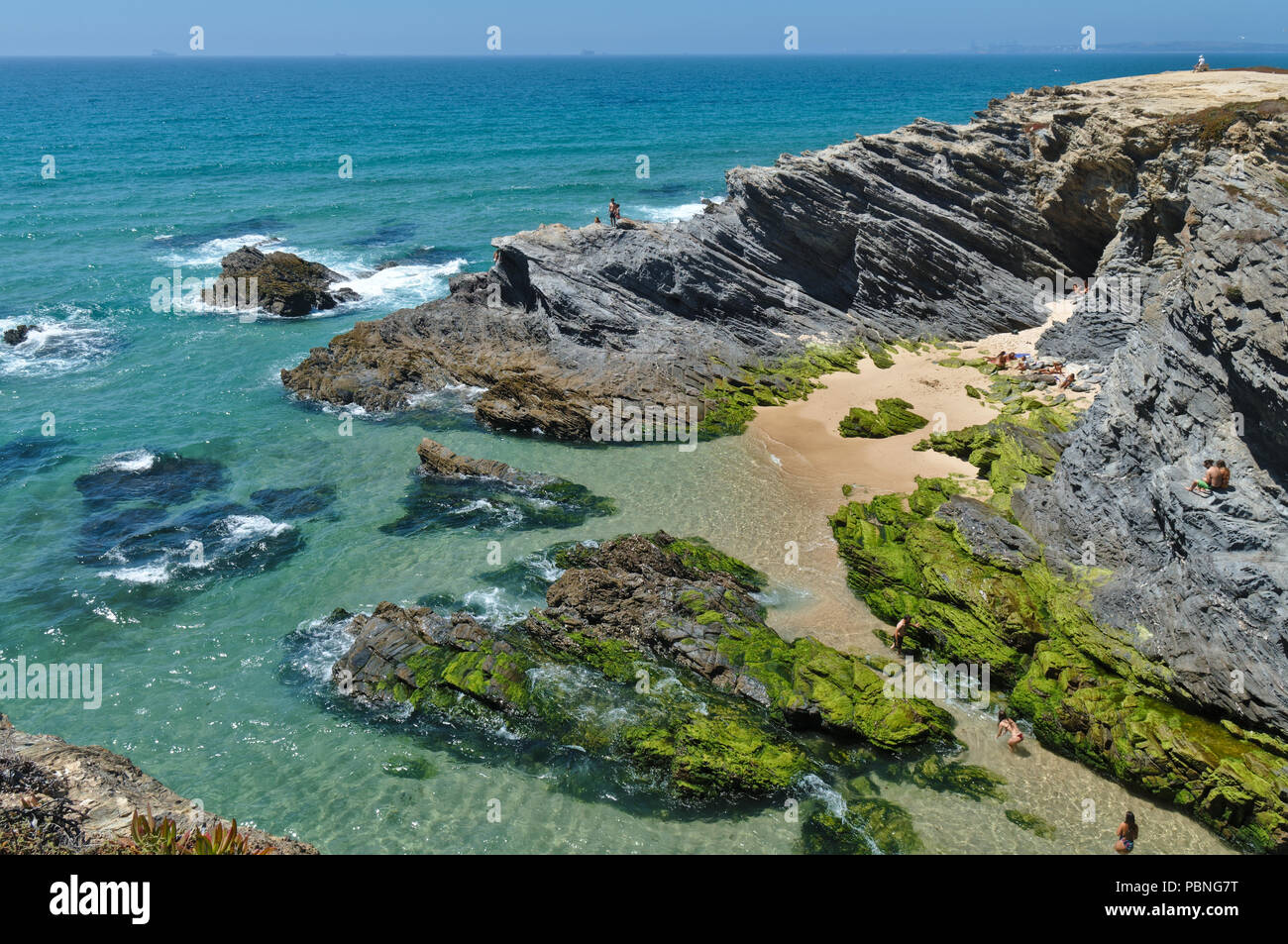 Porto Covo wild beach scenery from the cliffs in Alentejo, Portugal ...