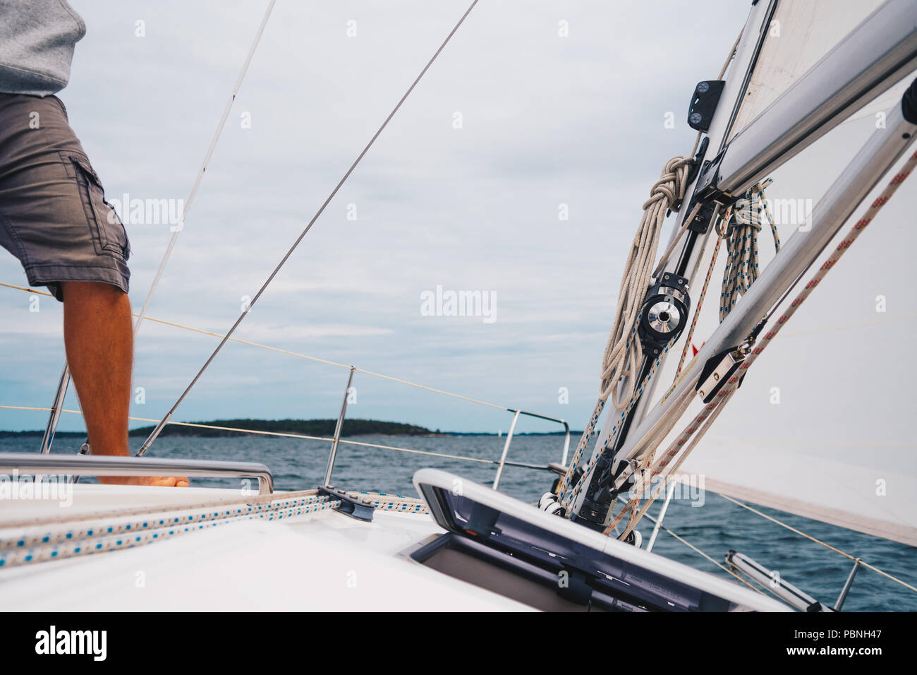 Sailboat and mast leaning during sailing adventure Stock Photo - Alamy