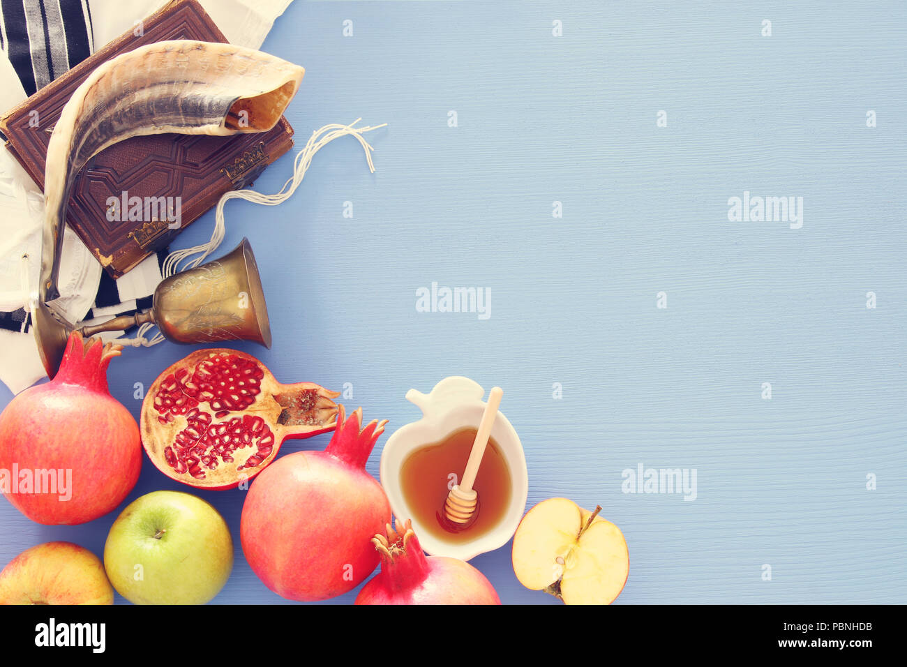 Rosh hashanah (jewish New Year holiday) concept. Traditional symbols ...