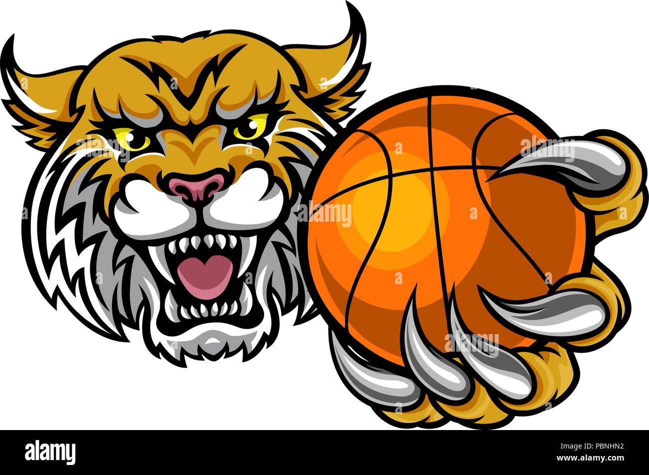 Wildcat Holding Basketball Ball Mascot Stock Vector Image & Art - Alamy