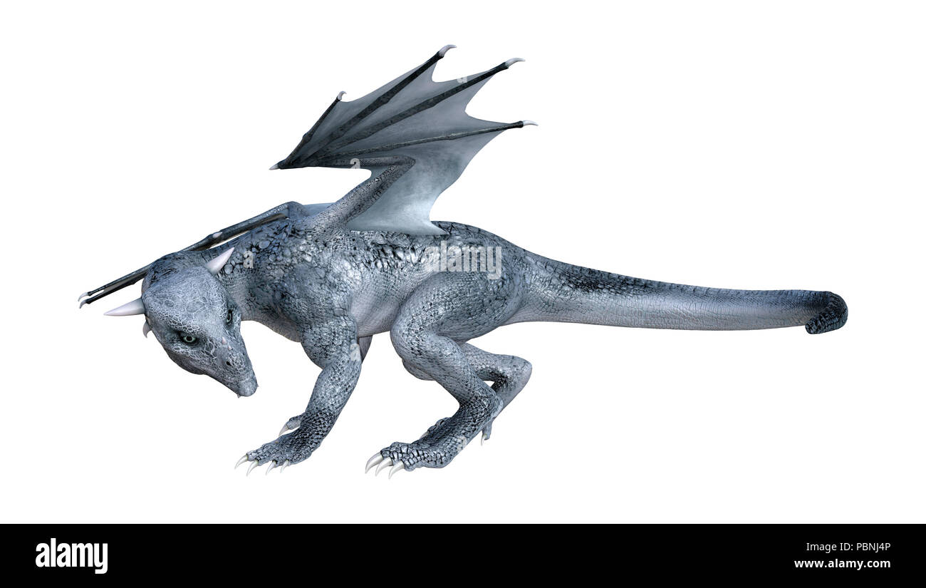 3D rendering of a fantasy dragon whelp isolated on white background ...