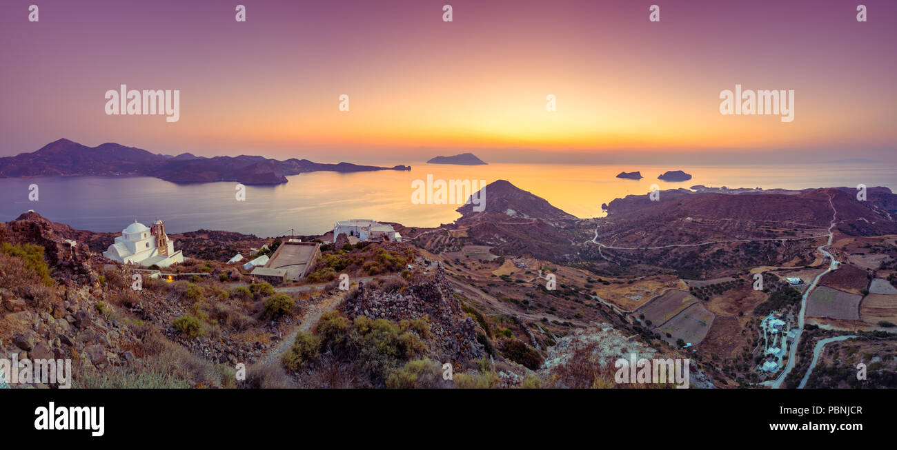 Panagia Thalassitra church and Plaka village view at sunset, Milos ...