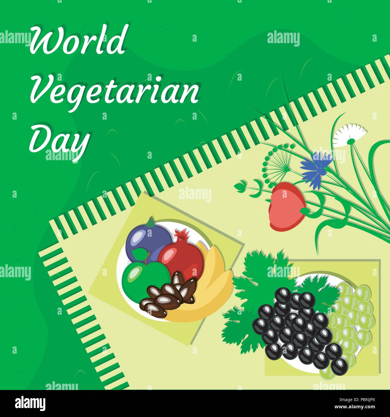 World Vegetarian Day. Food event concept. Fruit picnic - grass ...