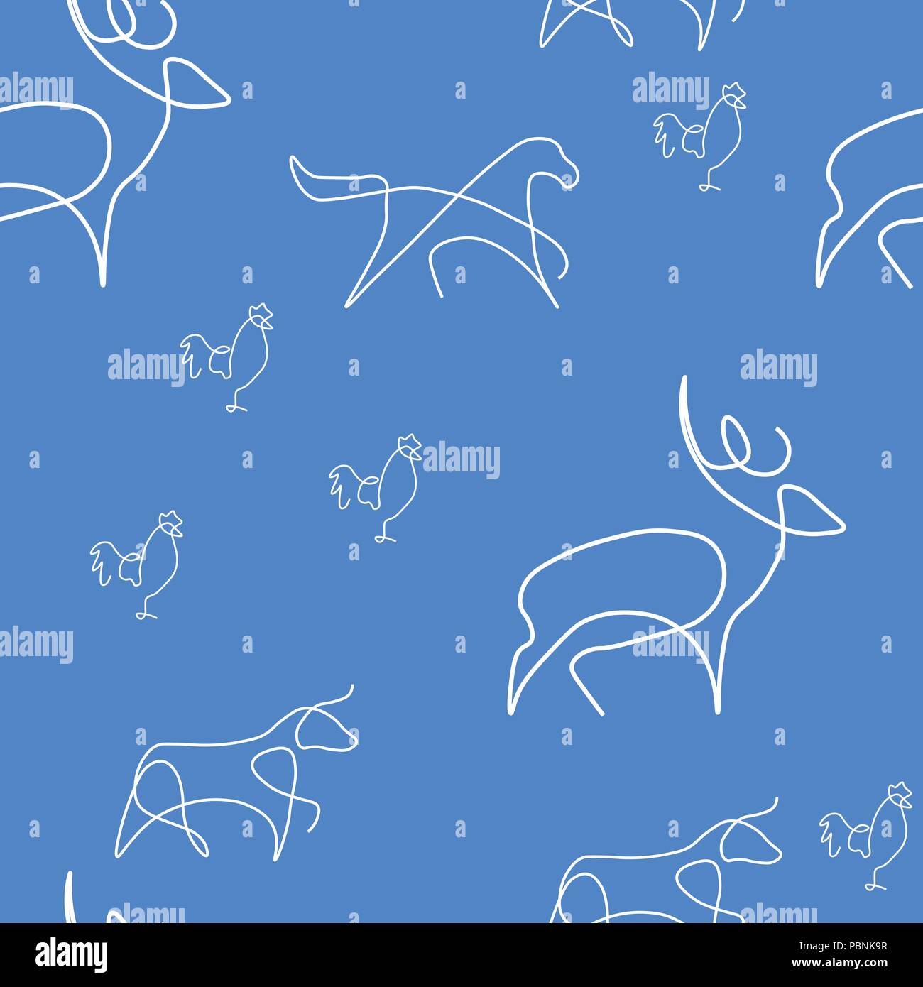 Farm animal pattern seamless. Deer, horse, chicken, bull. Vector ...