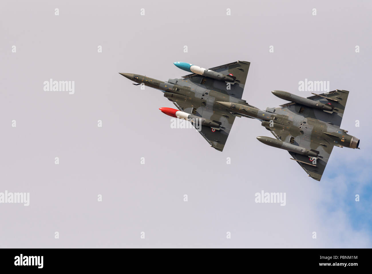 Two Dassault Mirage 2000D fighter jets from the French Air Force put on ...
