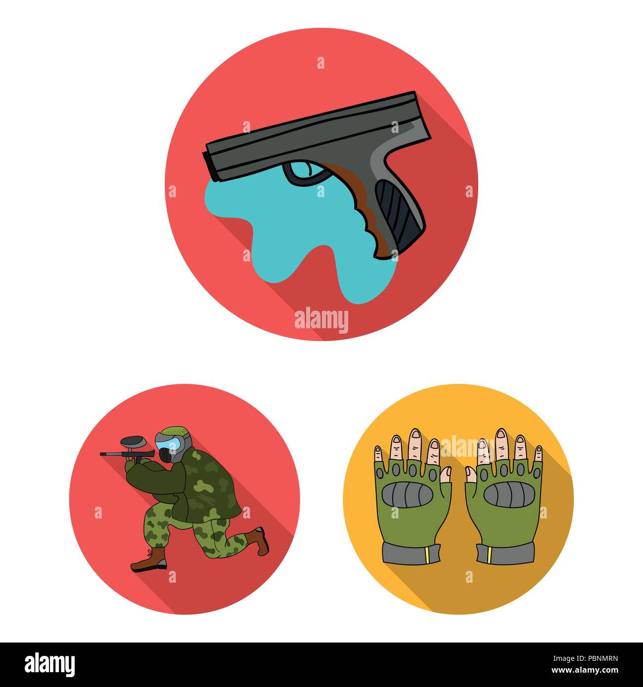 Paintball, team game flat icons in set collection for design. Equipment ...
