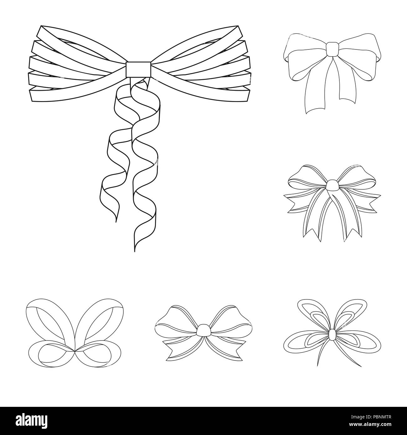 Multicolored bows outline icons in set collection for design.Bow for ...