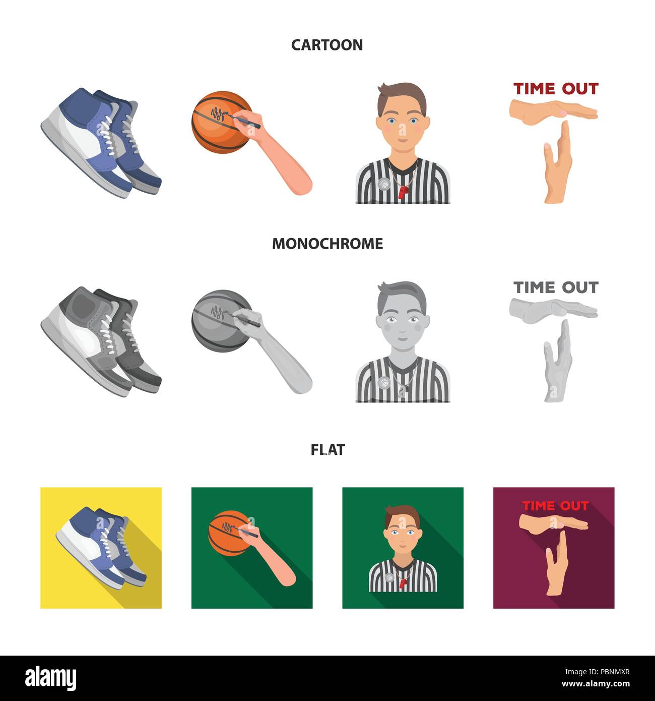 Basketball and attributes cartoon,flat,monochrome icons in set ...